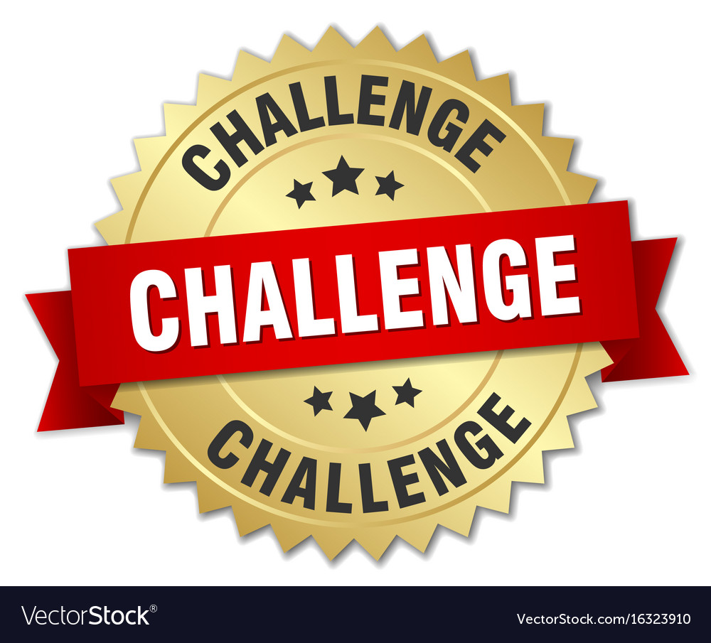 Challenge 3d gold badge with red ribbon Royalty Free Vector