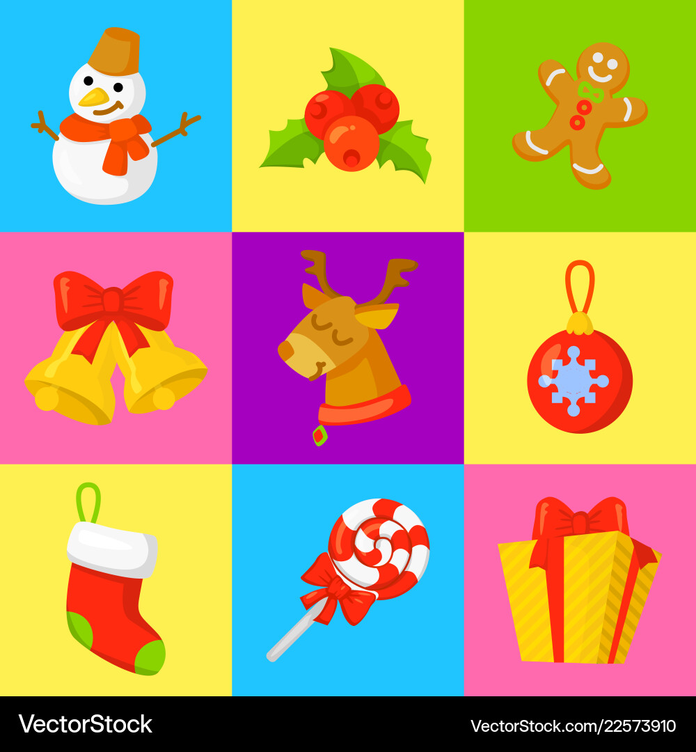Christmas icon set collection cartoon Royalty Free Vector