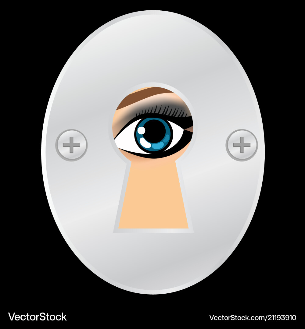 Female eye looking through metallic keyhole Vector Image