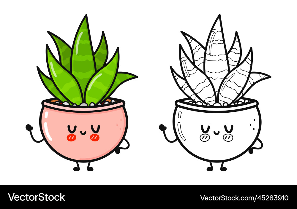 Funny cute happy indoor plant characters bundle Vector Image
