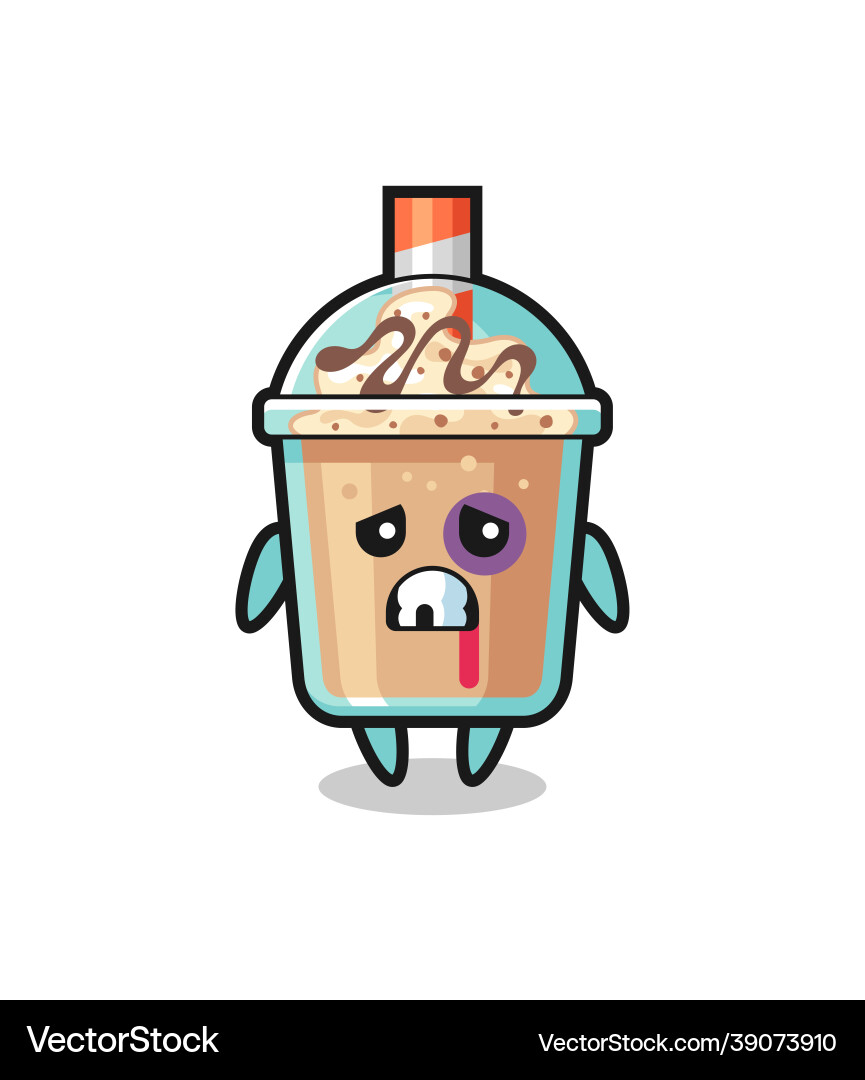 Injured milkshake character with a bruised face Vector Image