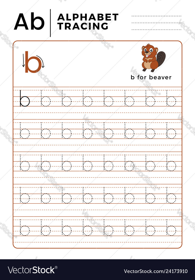 Letter b alphabet tracing book with example Vector Image