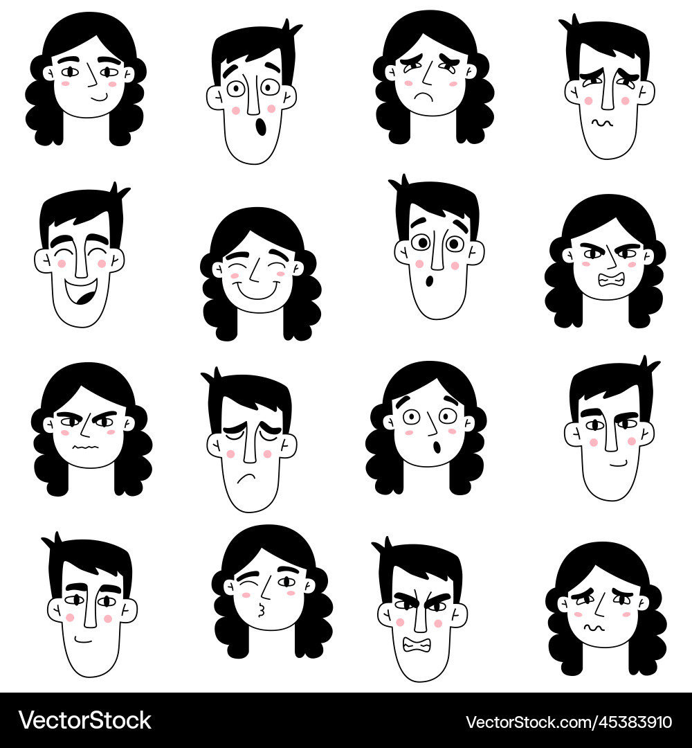 Man and woman face expression guy girl pattern Vector Image