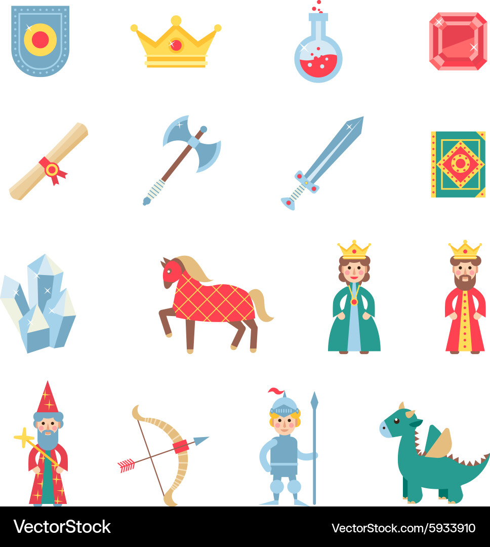 Medieval games symbols flat icons set Royalty Free Vector