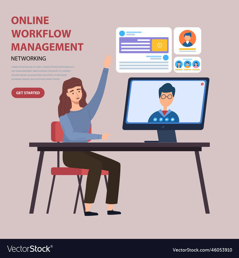 Online workflow management networking woman Vector Image Online workflow management networking woman Vector Image