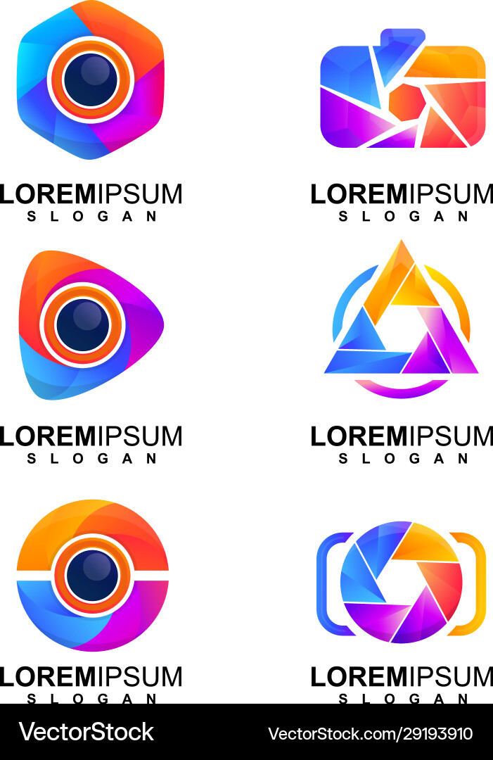 Set colorful camera photography logo design Vector Image