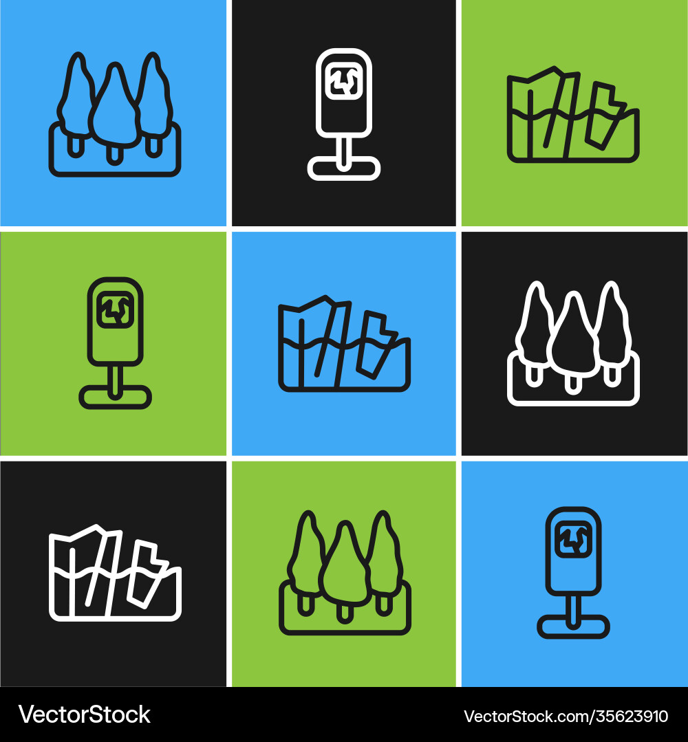 Set line forest glacier melting and trash can Vector Image
