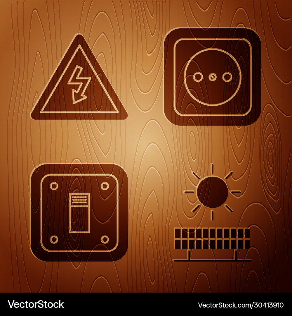 Set solar energy panel and sun high voltage sign Vector Image