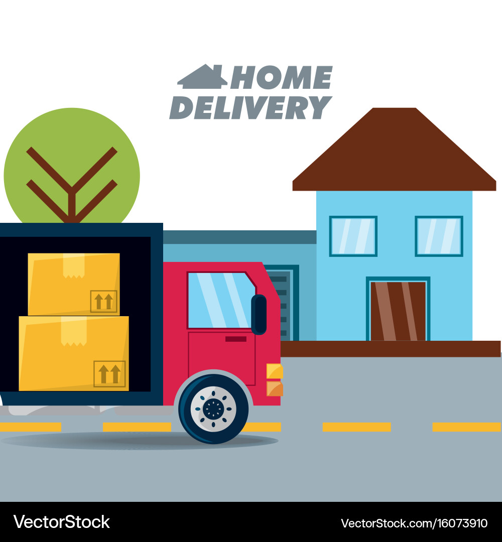 Trunk delivery with boxes package in the city Vector Image