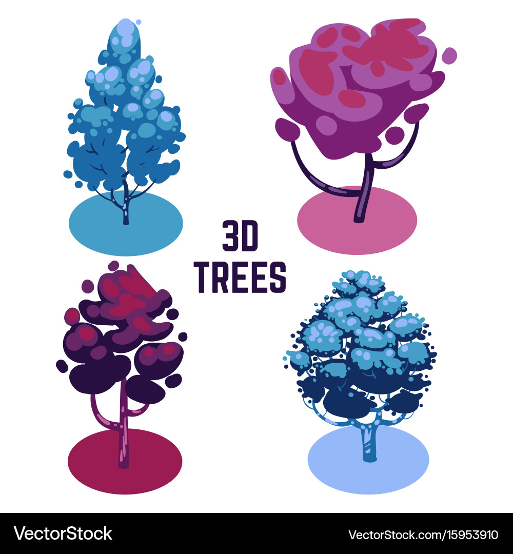 Unusual colors trees collection - isolated Vector Image