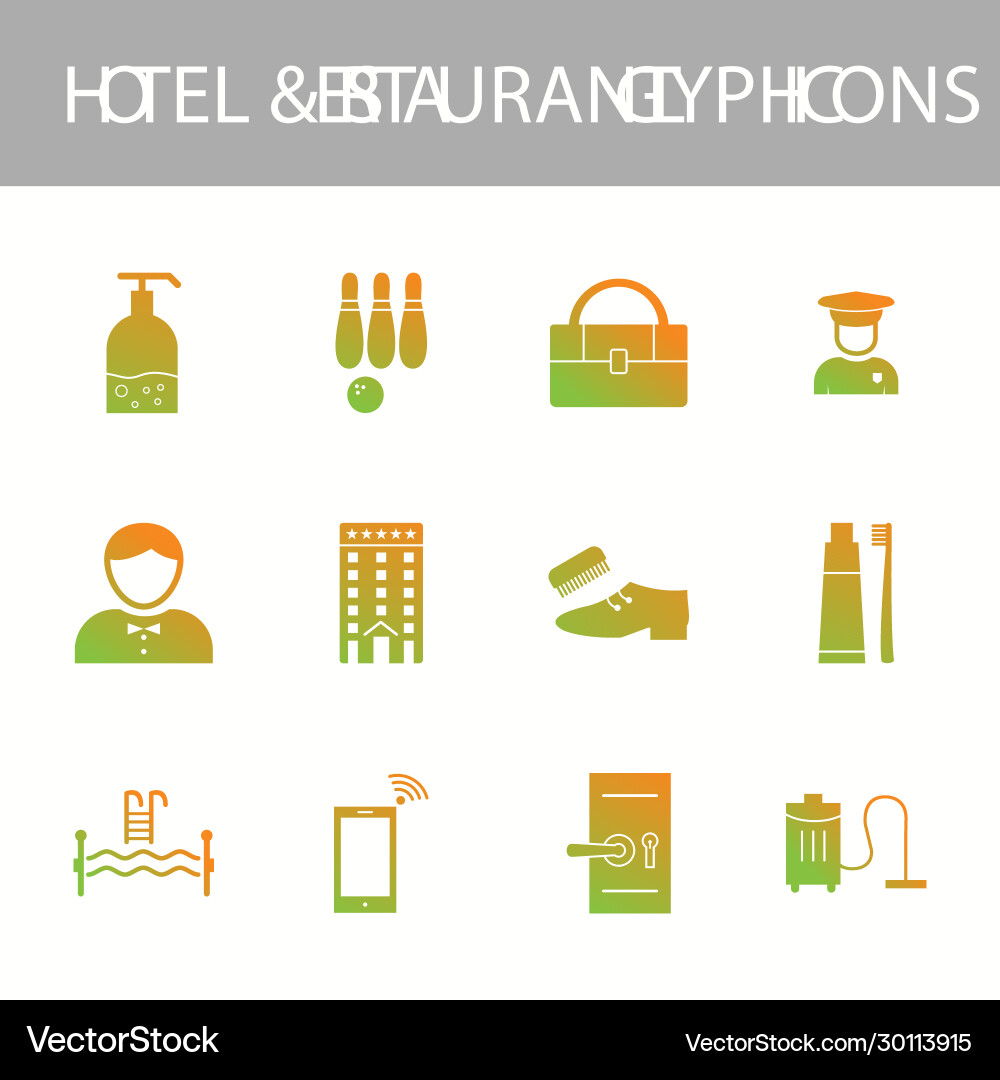 Beautiful hotel restaurant icon set Royalty Free Vector