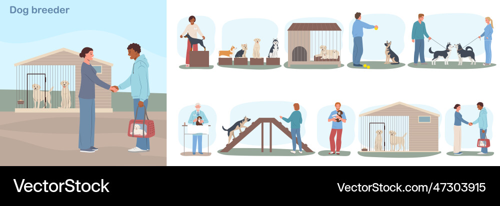 Dog breeder business compositions Royalty Free Vector Image