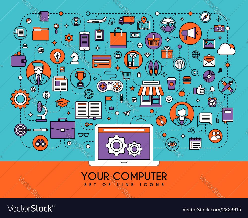 Flat line icons set Creative design elements Vector Image