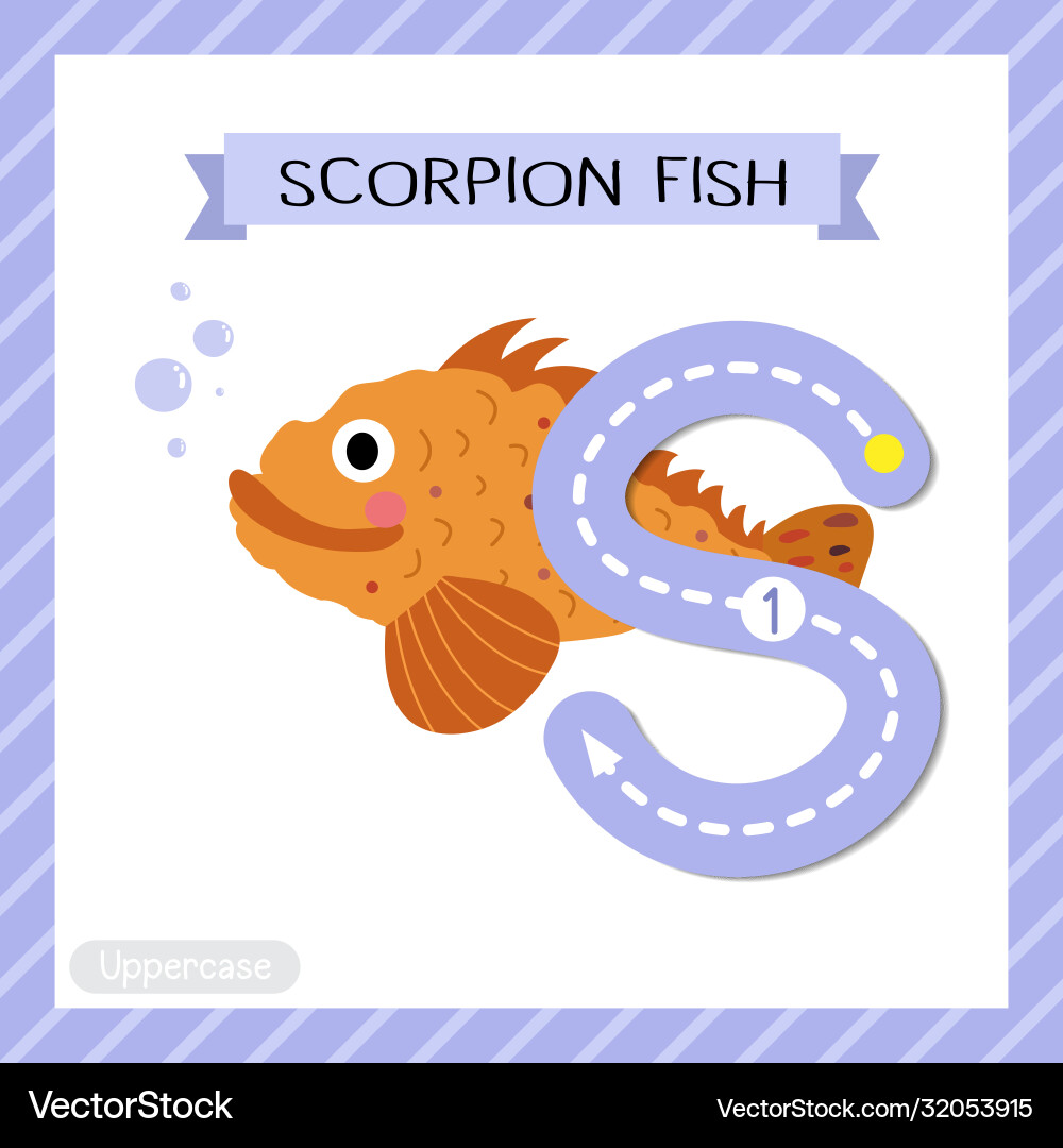 Letter s uppercase tracing scorpion fish Vector Image