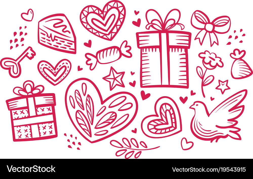 Love wedding concept set of decorative elements Vector Image
