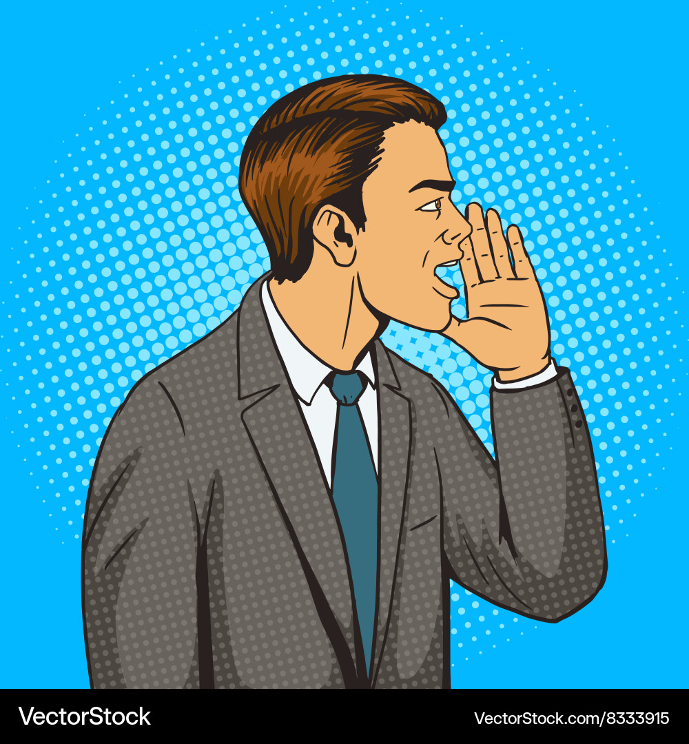 Man shouts with hand pop art style Royalty Free Vector Image