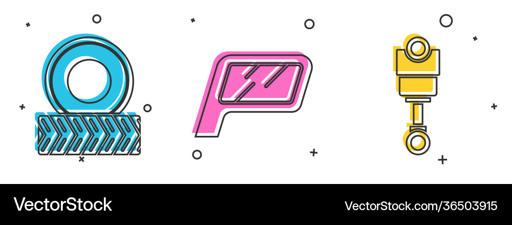 Set car wheel car mirror and engine piston icon Vector Image