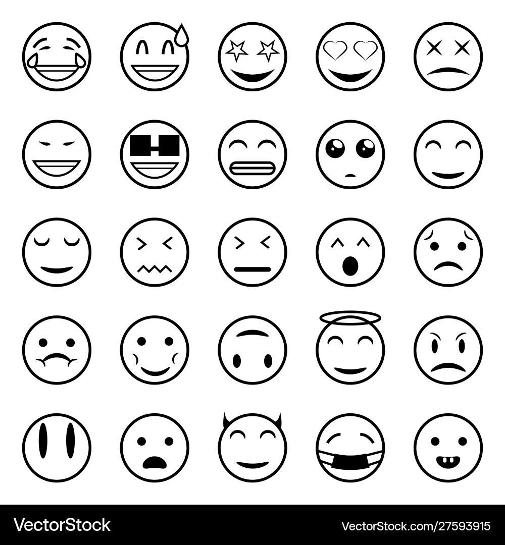 Set outline emoticons emoji Royalty Free Vector Image