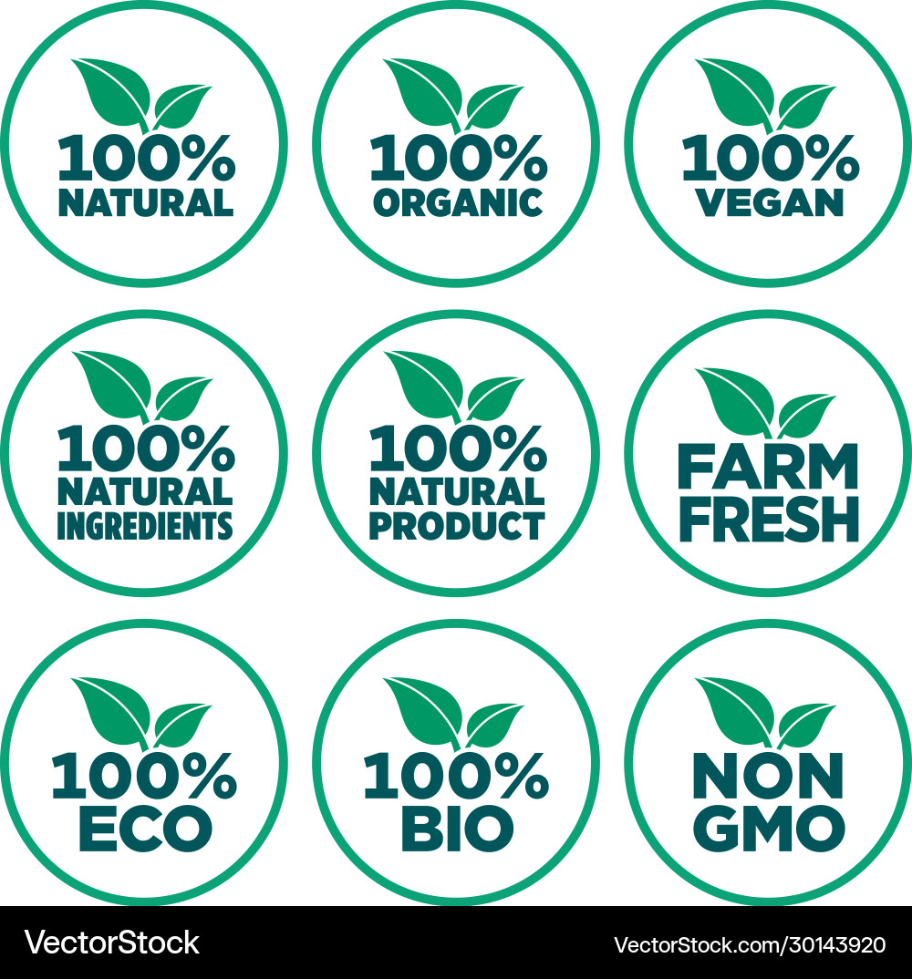 100 natural organic vegan ingredients Royalty Free Vector