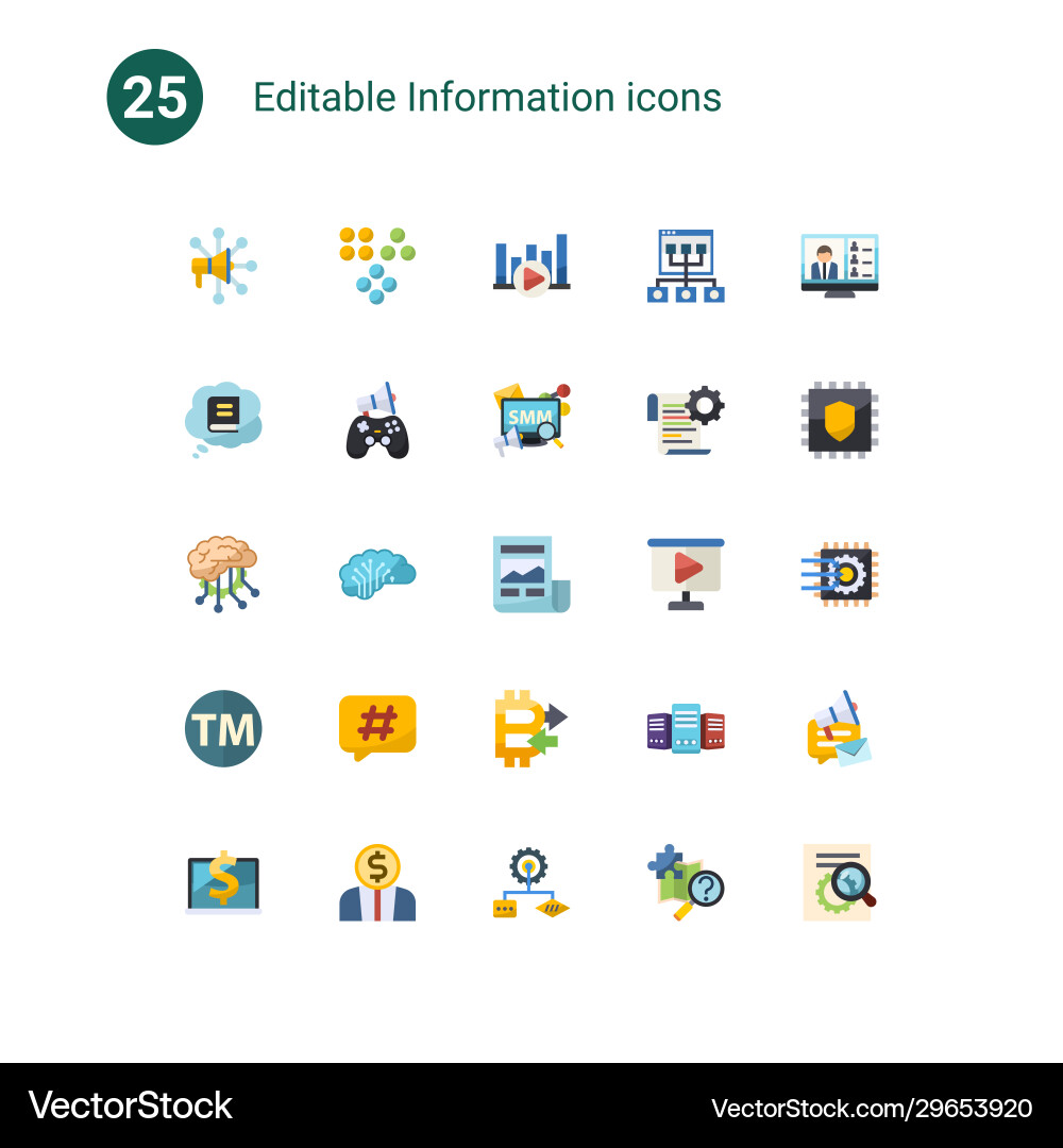 25 information flat icons set isolated on icons Vector Image