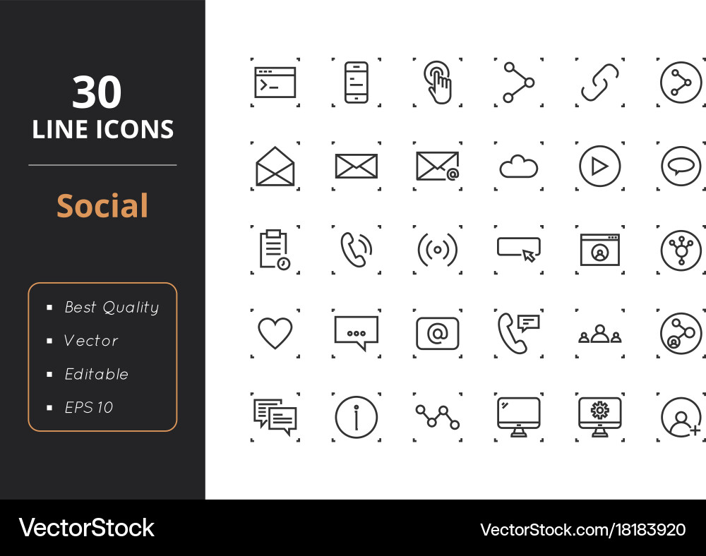 30 social line icons Royalty Free Vector Image