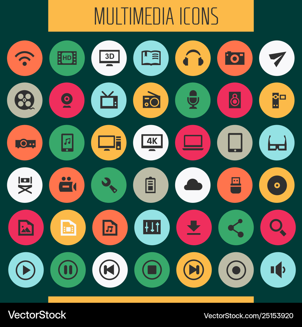 Big multimedia icon set trendy flat icons Vector Image