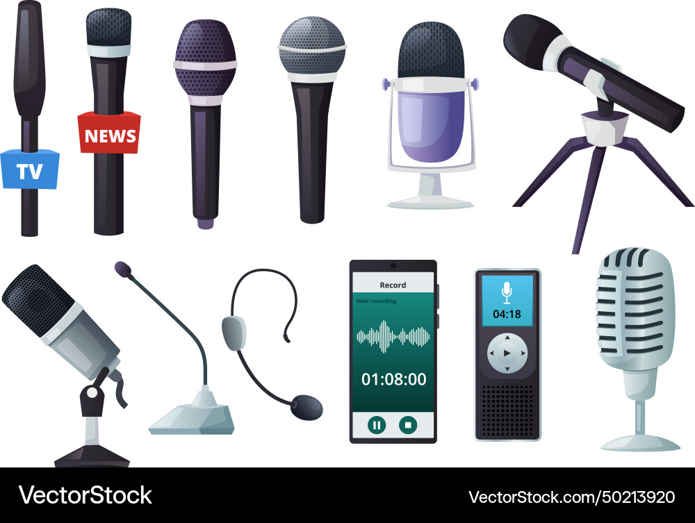 Cartoon microphones vintage vocal mic interview Vector Image