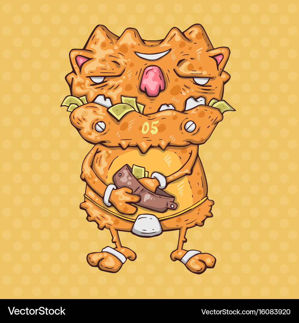 Cartoon monster eats money from purse Royalty Free Vector