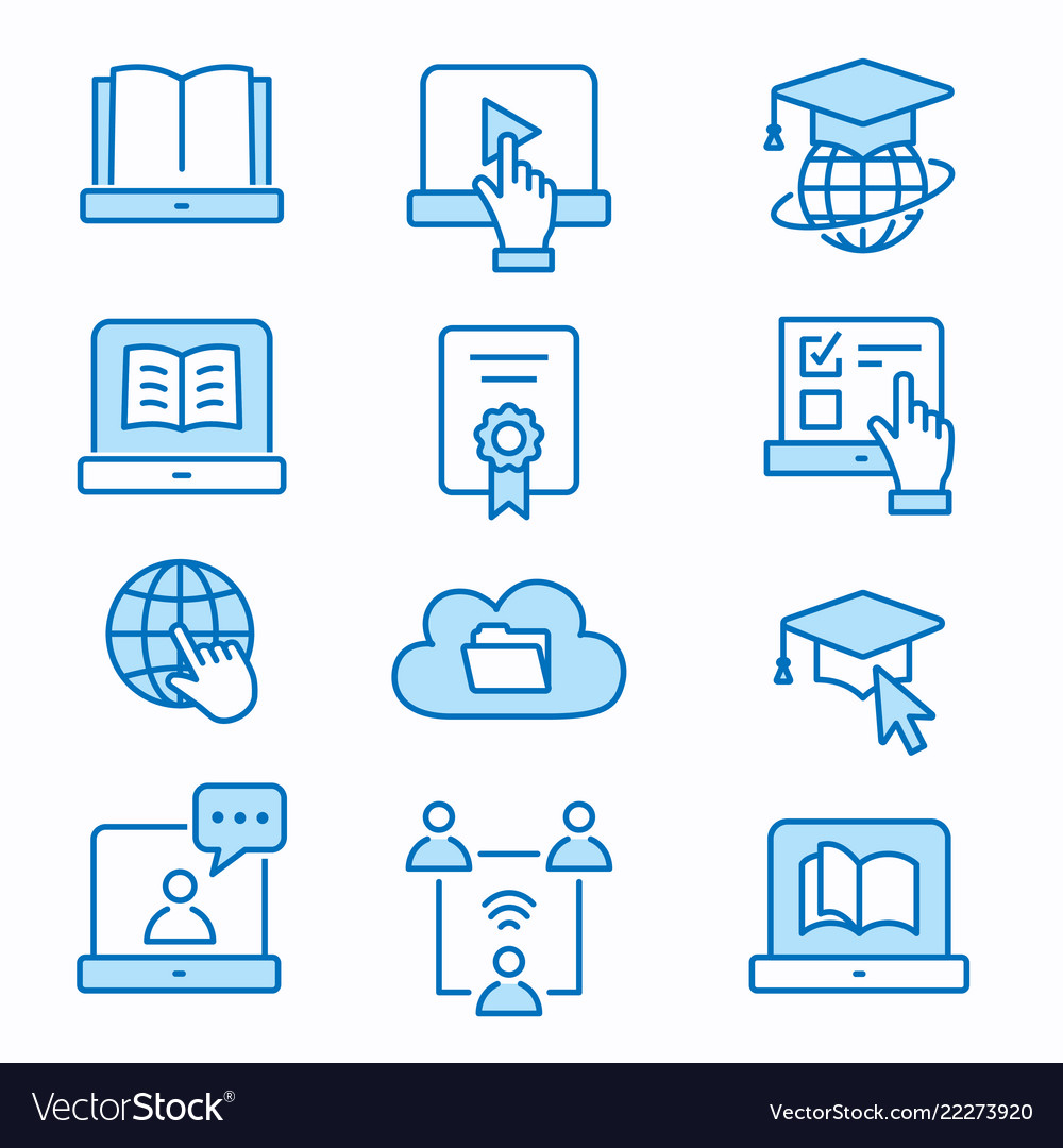E-learning distance education icons set editable Vector Image