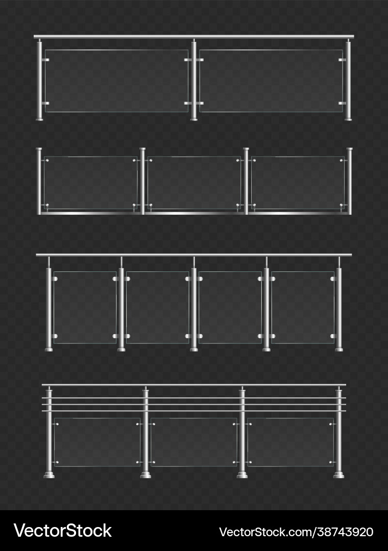Glass handrail set realistic 3d glossy balustrade Vector Image