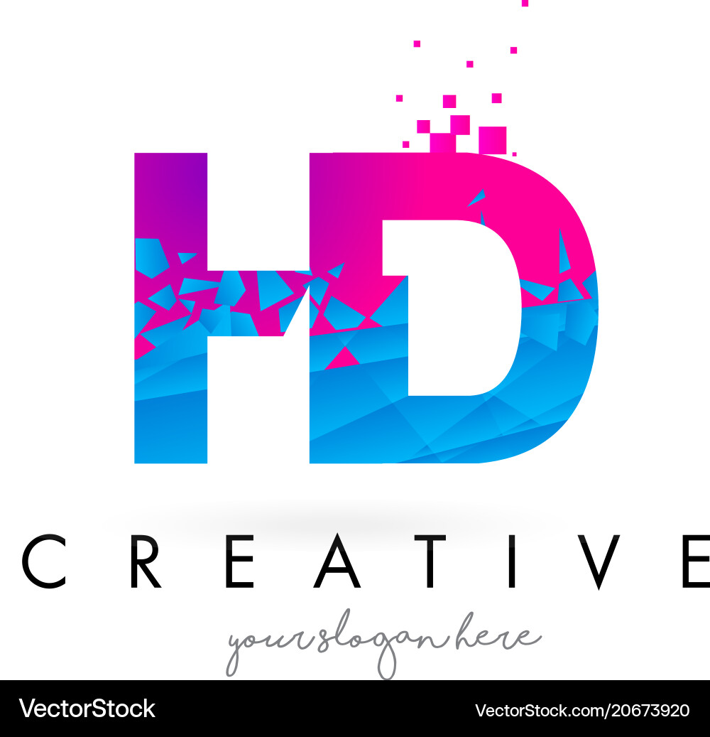 Hd h d letter logo with shattered broken blue Vector Image