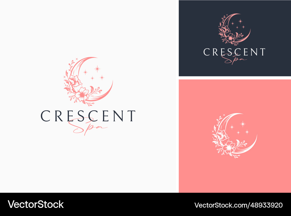 Letter c crescent celestial floral moon deco logo Vector Image