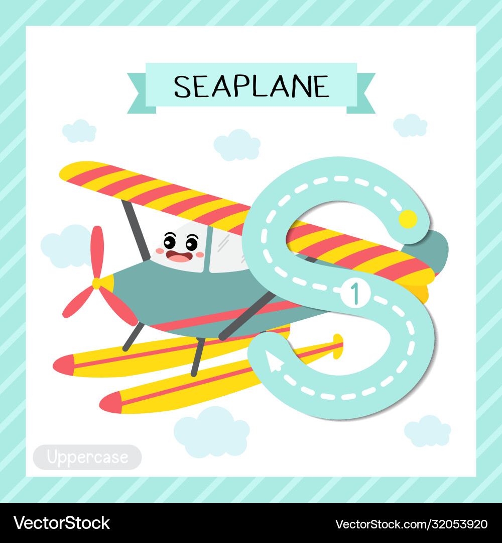 Letter s uppercase tracing seaplane Royalty Free Vector