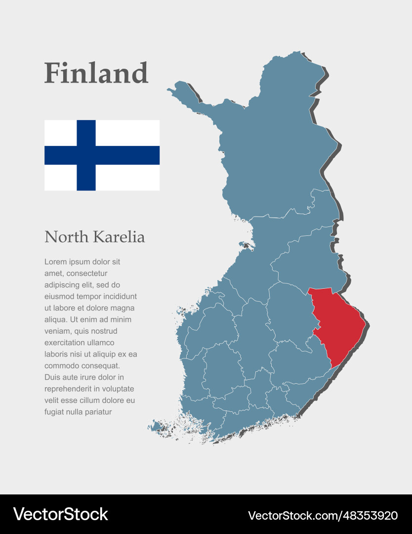 Map finland region north karelia Royalty Free Vector Image