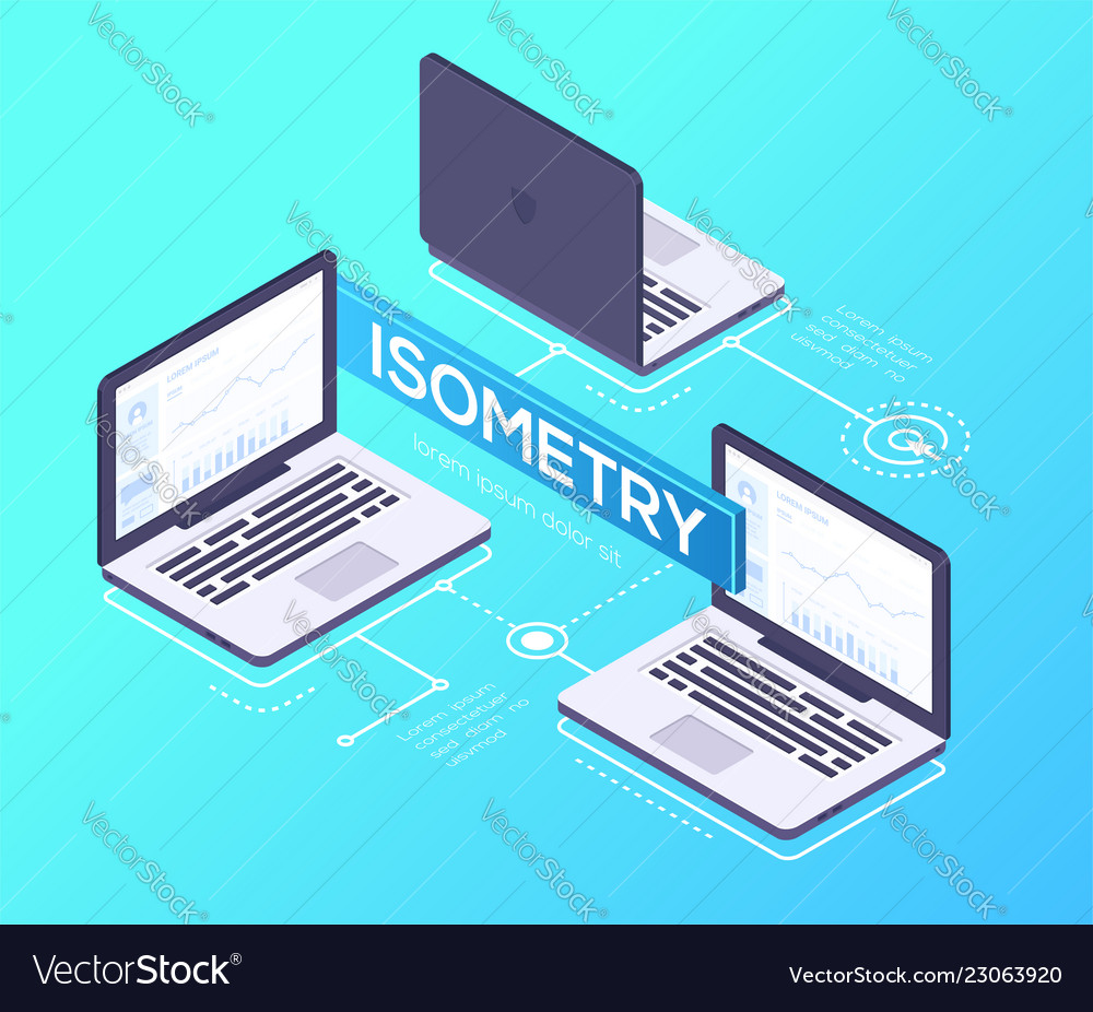 Office laptops - modern colorful isometric Vector Image