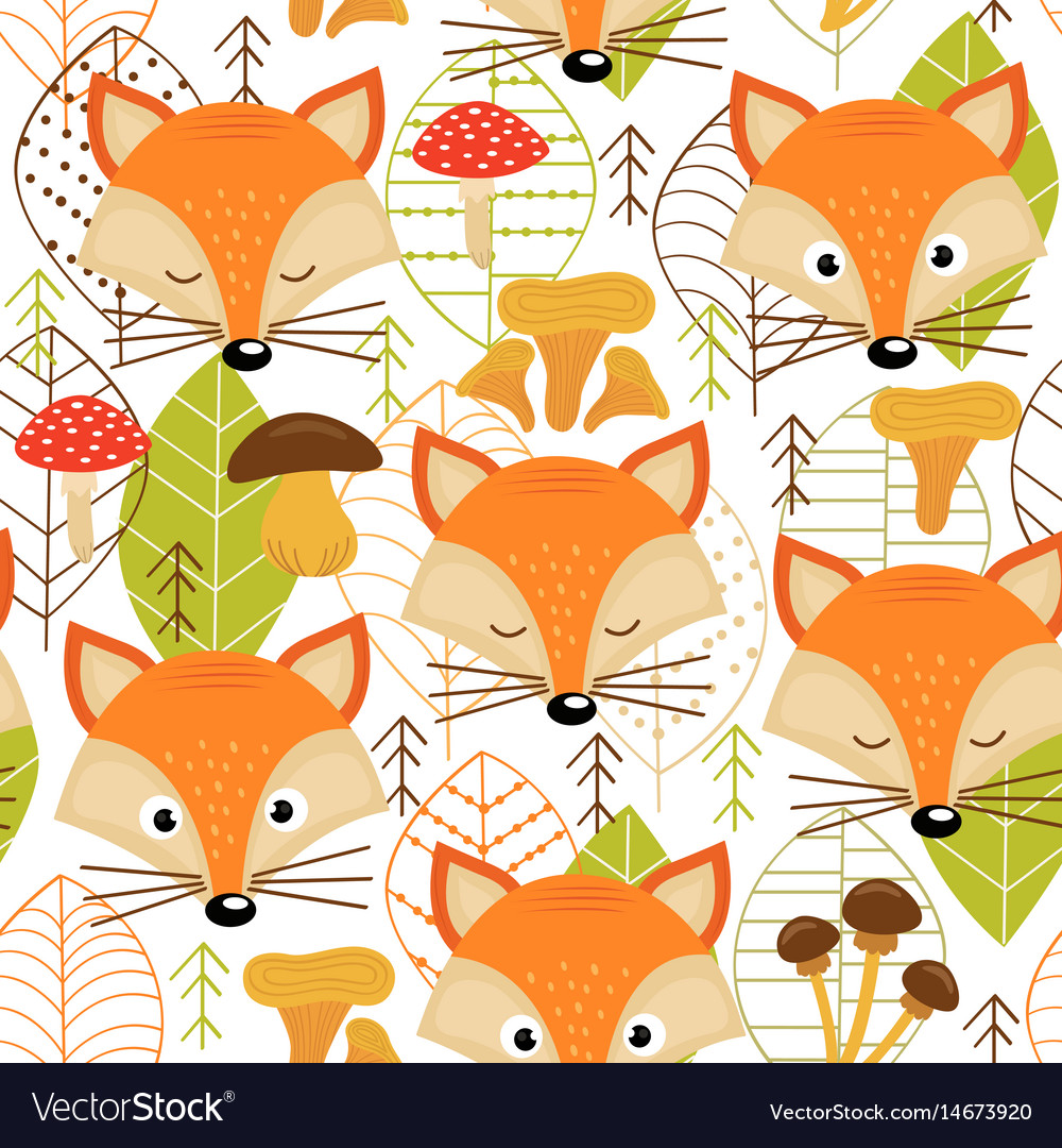 Seamless pattern with fox faces Royalty Free Vector Image