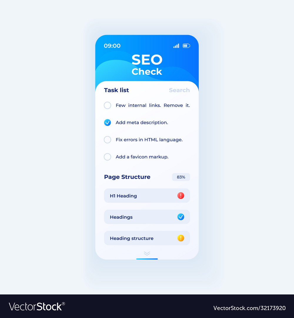 Seo task list smartphone interface template Vector Image