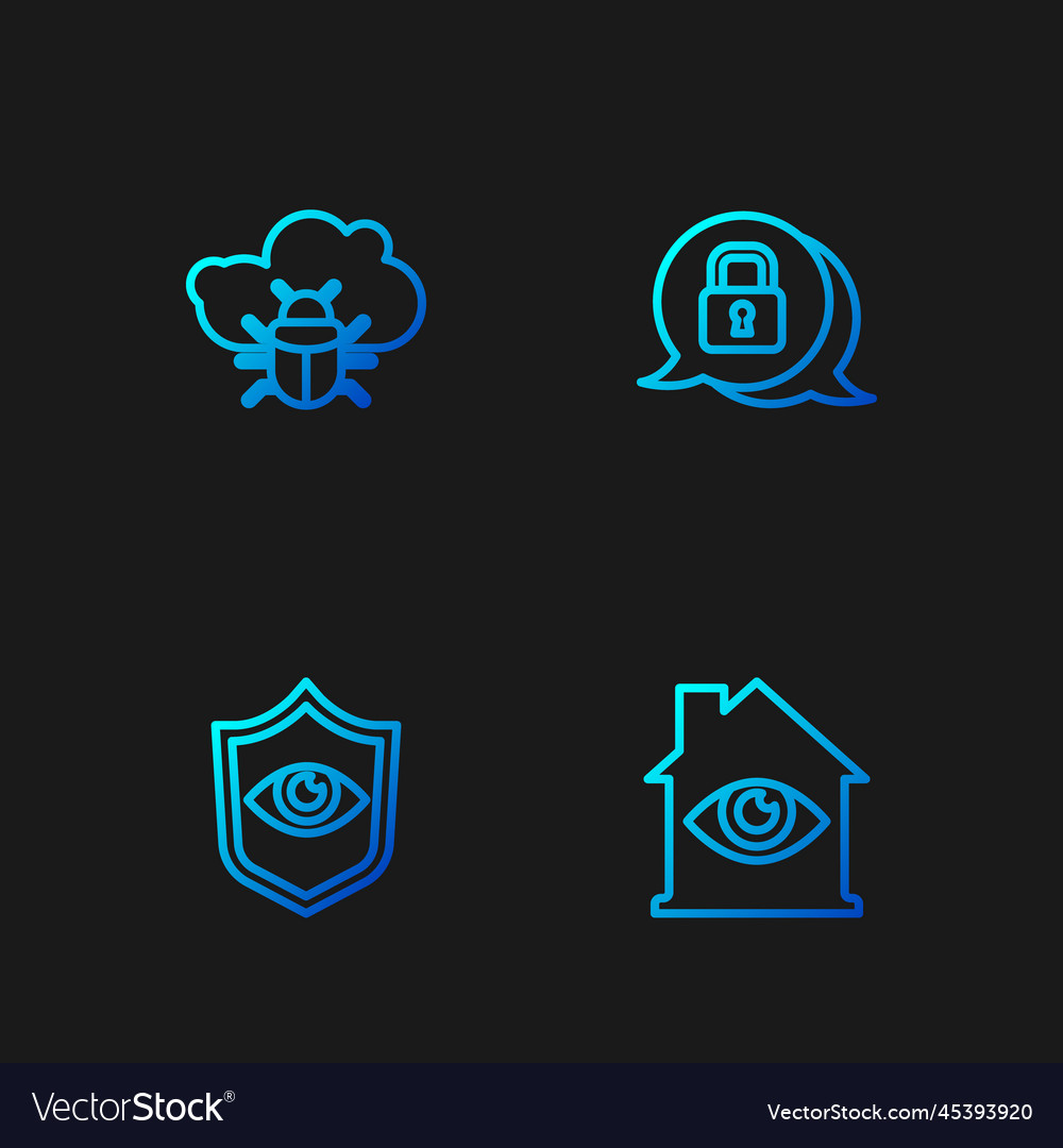 Set line house with eye scan shield and system Vector Image Set line house with eye scan shield and system Vector Image