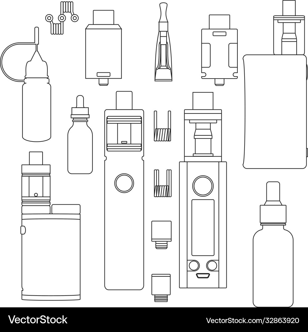 Set vape accessories outline icons Royalty Free Vector Image
