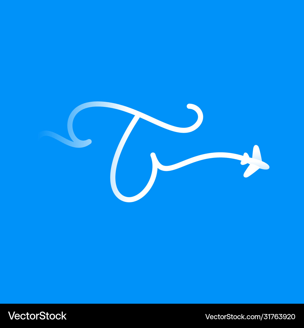 T letter logo with plane and airline Royalty Free Vector