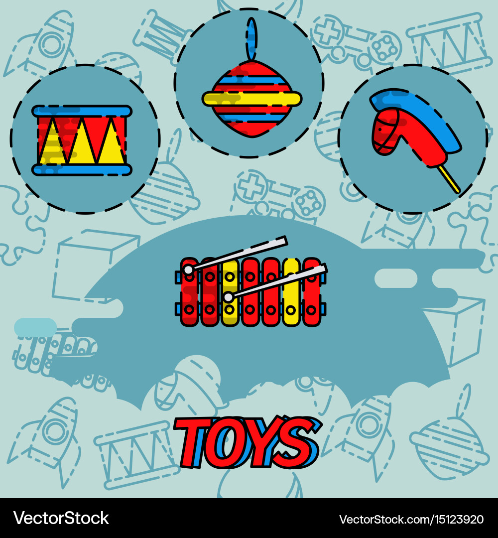 Toys flat concept icons Royalty Free Vector Image