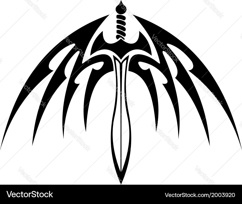 Winged sword with barbed feathers Royalty Free Vector Image