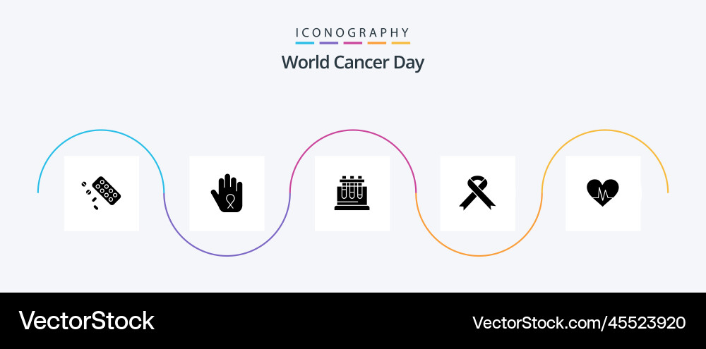 World cancer day glyph 5 icon pack including Vector Image