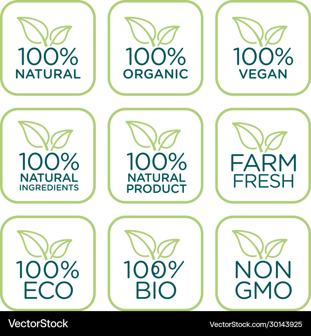 100 natural organic vegan ingredients Royalty Free Vector