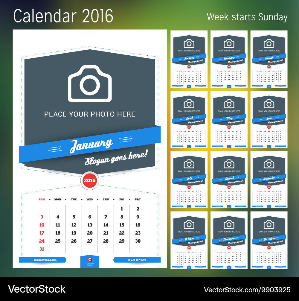 Calendar for 2016 year design print template Vector Image