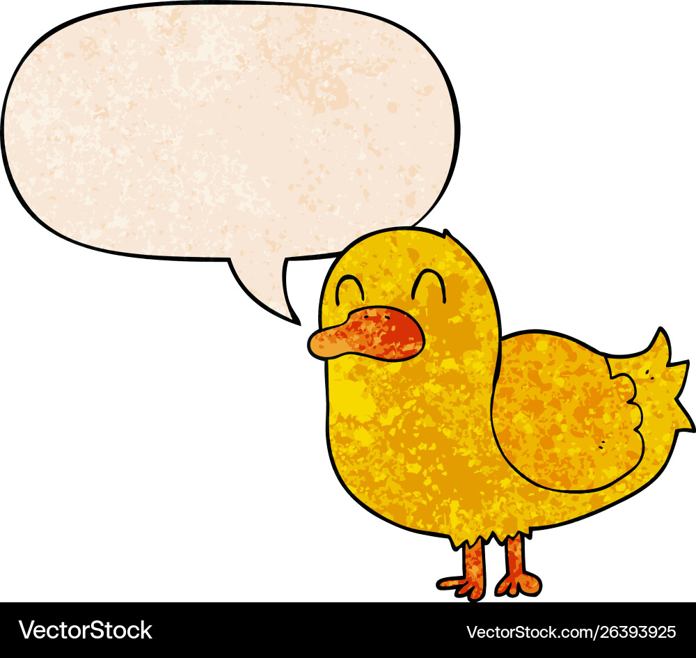 Cartoon duck and speech bubble in retro texture Vector Image