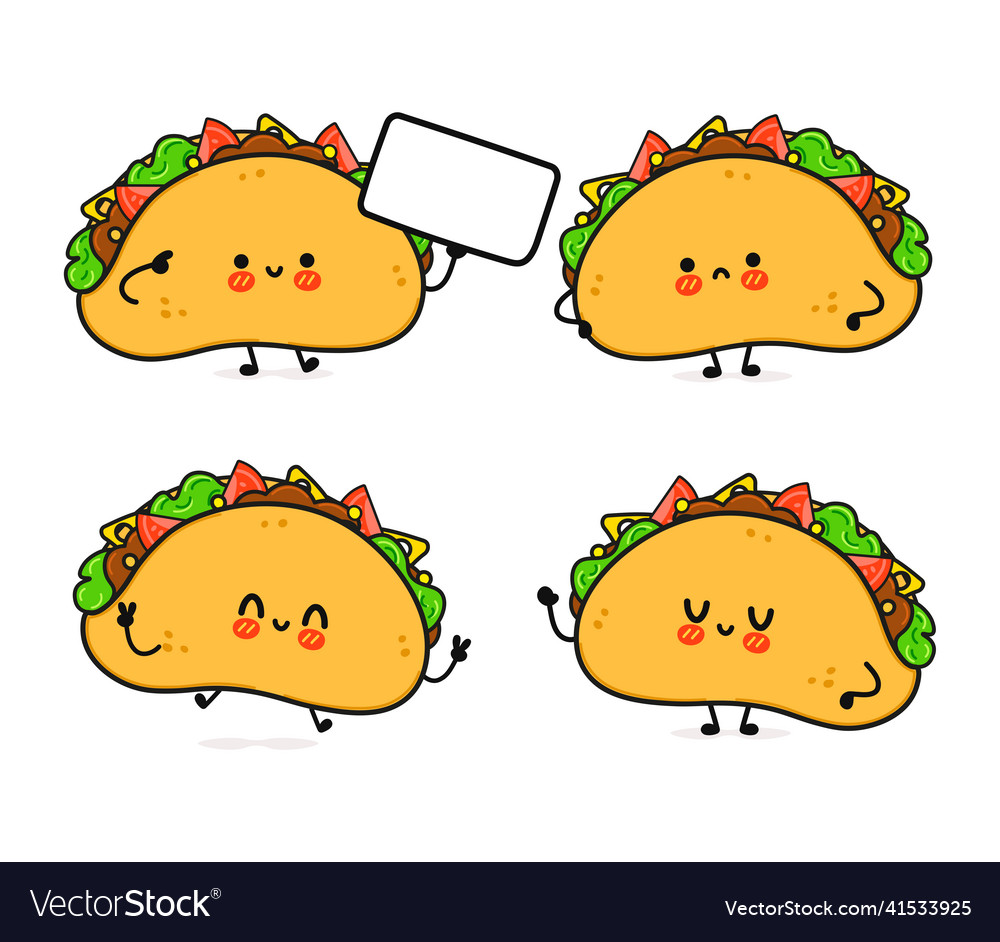Funny cute happy taco characters bundle set Vector Image Funny cute happy taco characters bundle set Vector Image