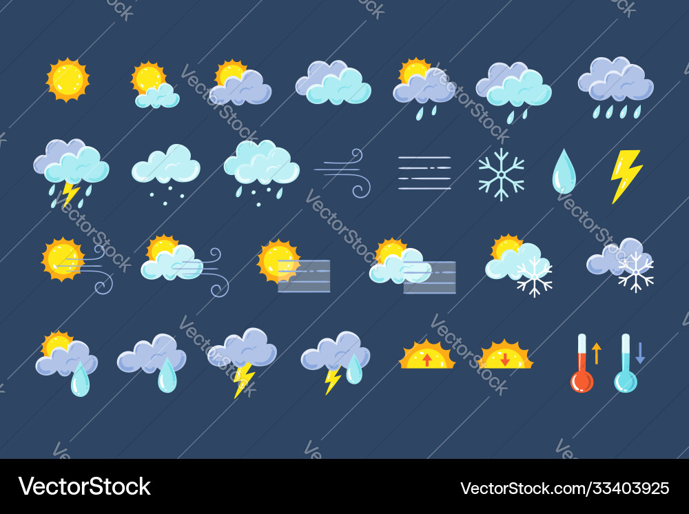 Hand drawn colorful weather icon set Royalty Free Vector