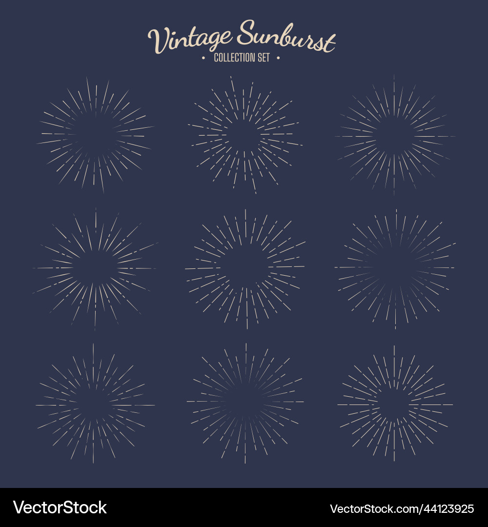 Vintage sunburst collection set retro solar Vector Image