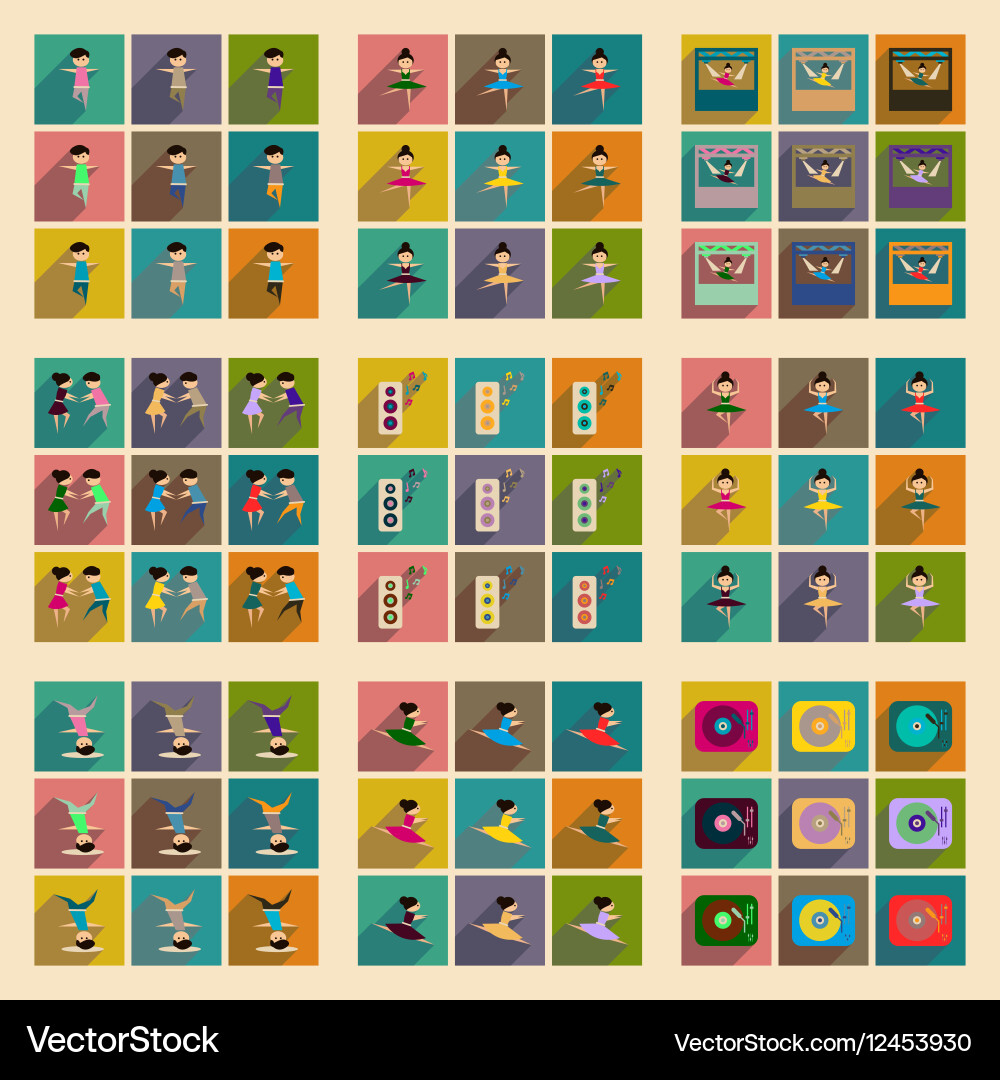 Concept of flat icons with long shadow dancing Vector Image